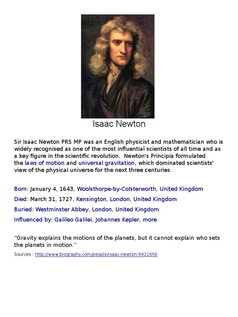 Isaac Newton: Laws of Motion Universal Gravitation | PDF