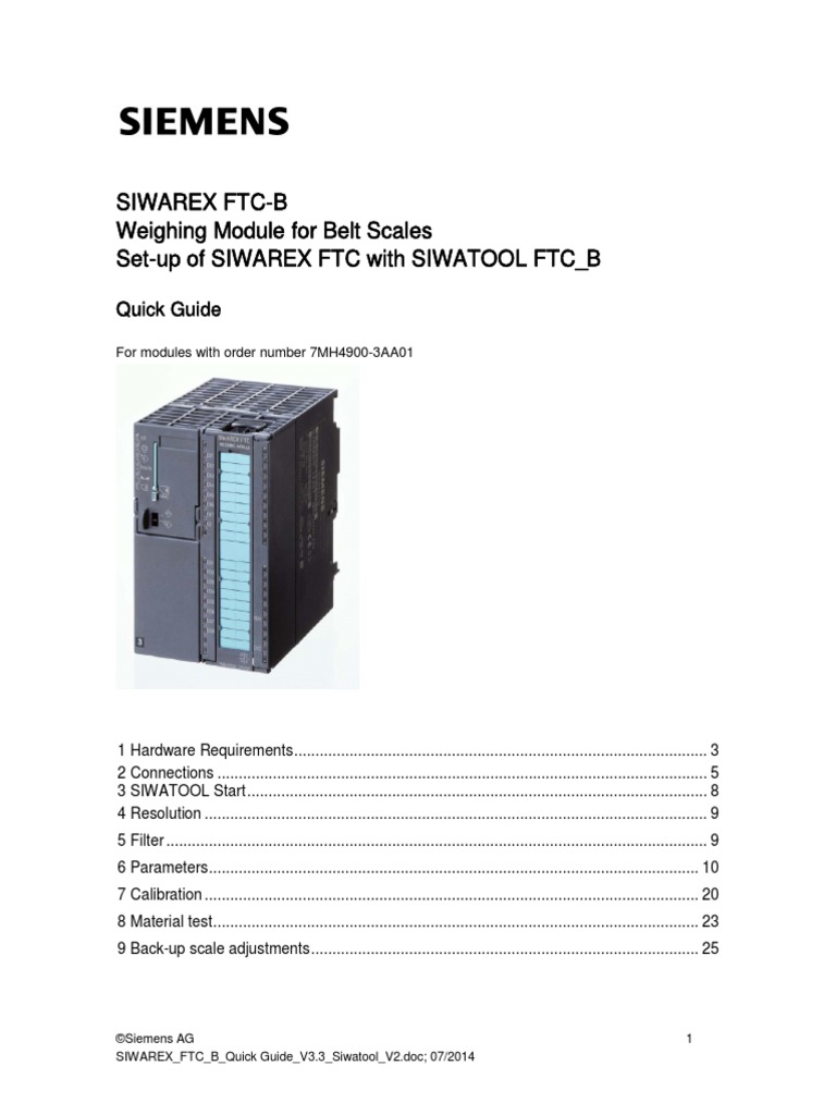 Siwarec FTC-B Weight Module For Belt Scale | PDF | Weight | Calibration