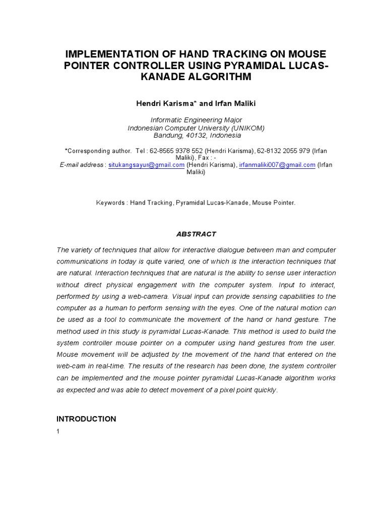 Implementation of Hand Tracking On Mouse Pointer Controller Using Pyramidal Lucas-Kanade ...