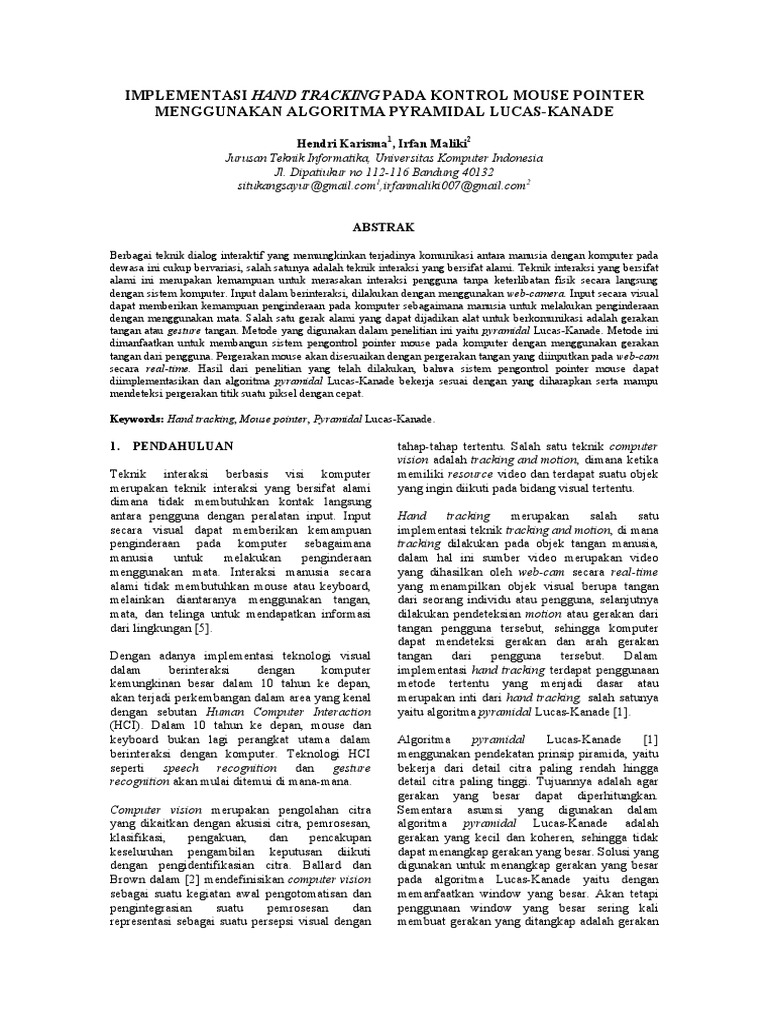 Implementasi Hand Tracking Pada Kontrol Mouse Pointer Menggunakan Algoritma Pyramidal Lucas ...