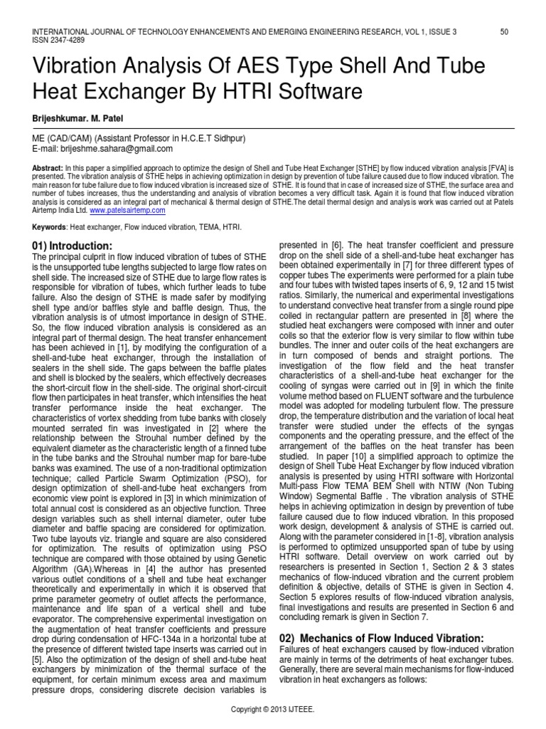 Vibration Analysis of Aes Type Shell and Tube Heat Exchanger by Htri ...