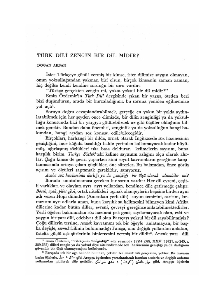 Doğan Aksan Türk Dili Zengin Bir Dil Midir? | PDF