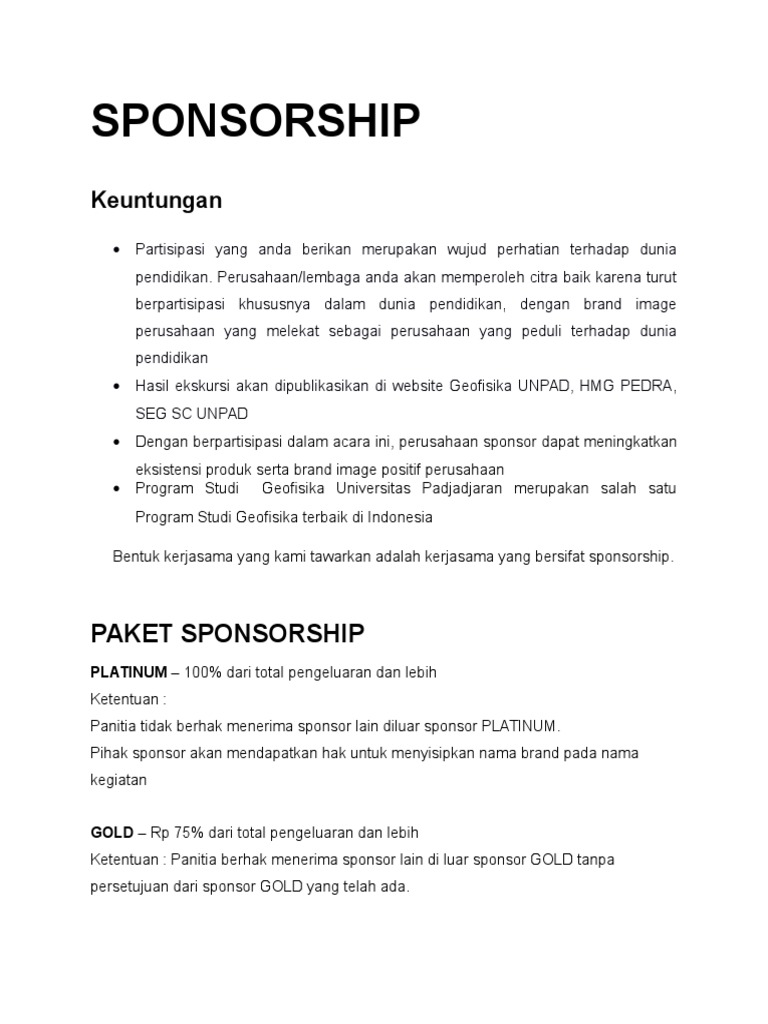 SPONSORSHIP Contoh Paket | PDF