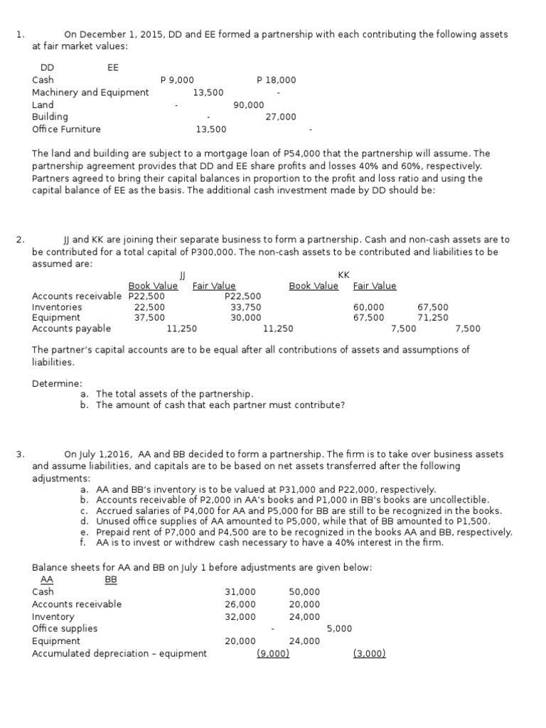 Formation of Multiple Partnerships: Contributions, Capital Accounts ...