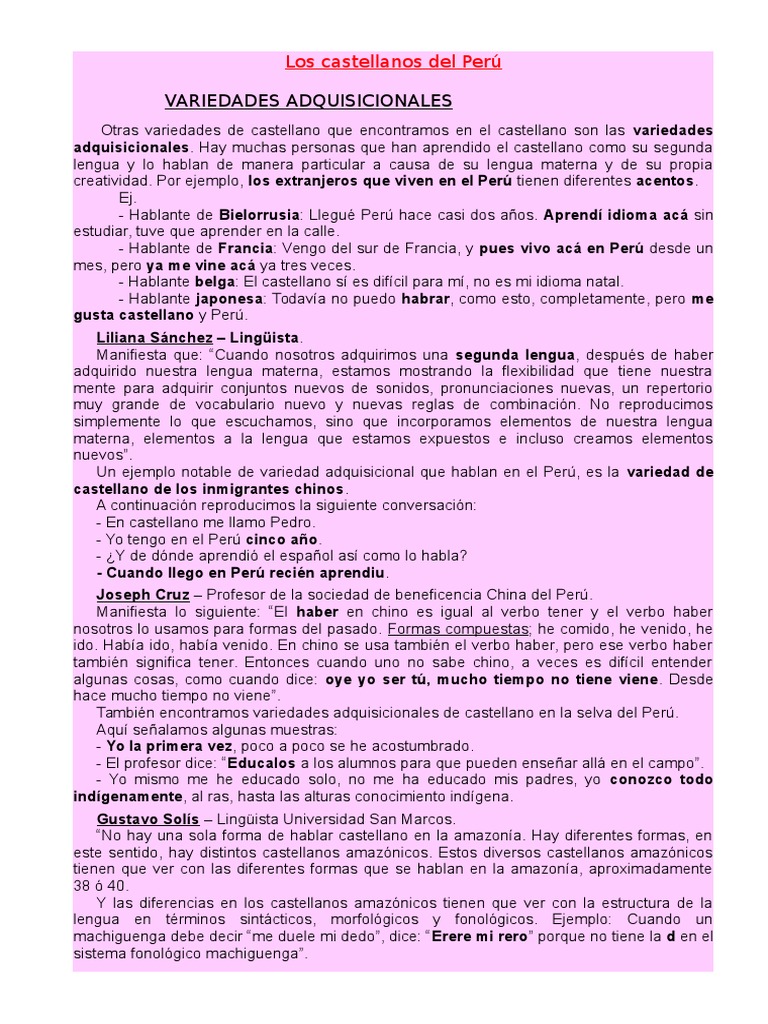 Variedades del Castellano en Perú | PDF | Lengua española | Lingüística