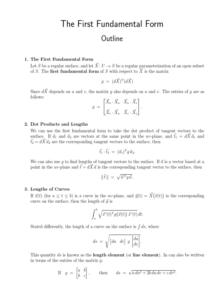 First Fundamental Form of Surfaces | PDF