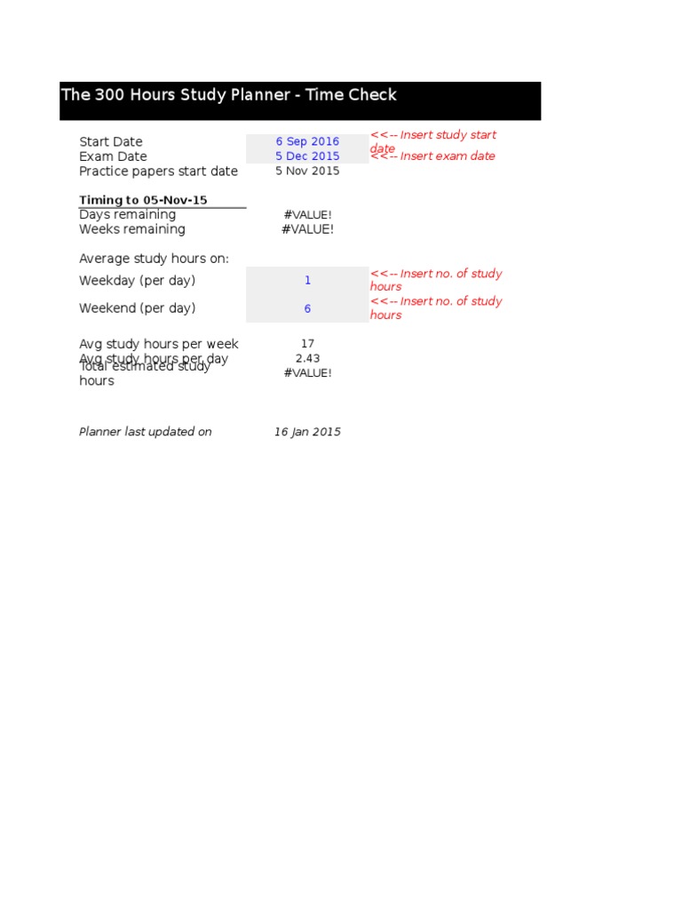 The 300 Hours Study Planner - Time Check: Start Date Exam Date Practice ...