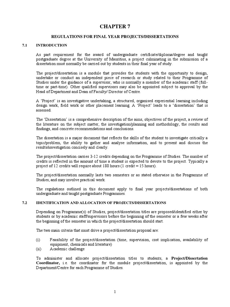 Regulations For Final Year Projects/Dissertations | PDF | Thesis | Data Analysis
