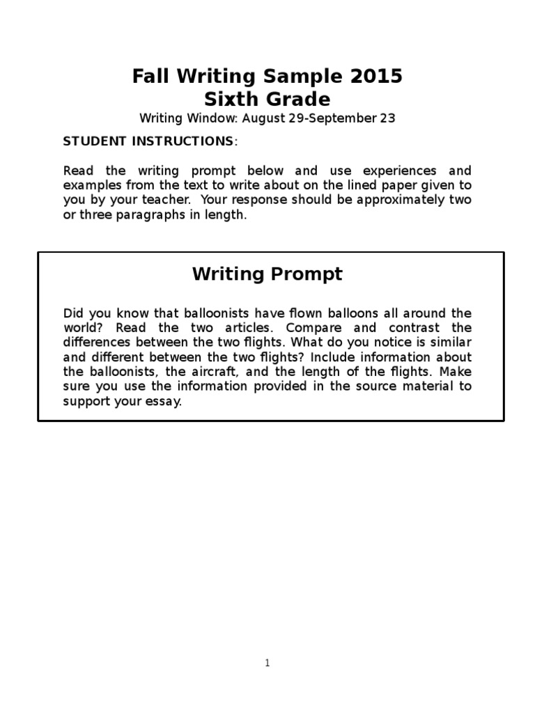 Sixth Grade Student Instructions Writing Prompt and Texts | PDF ...