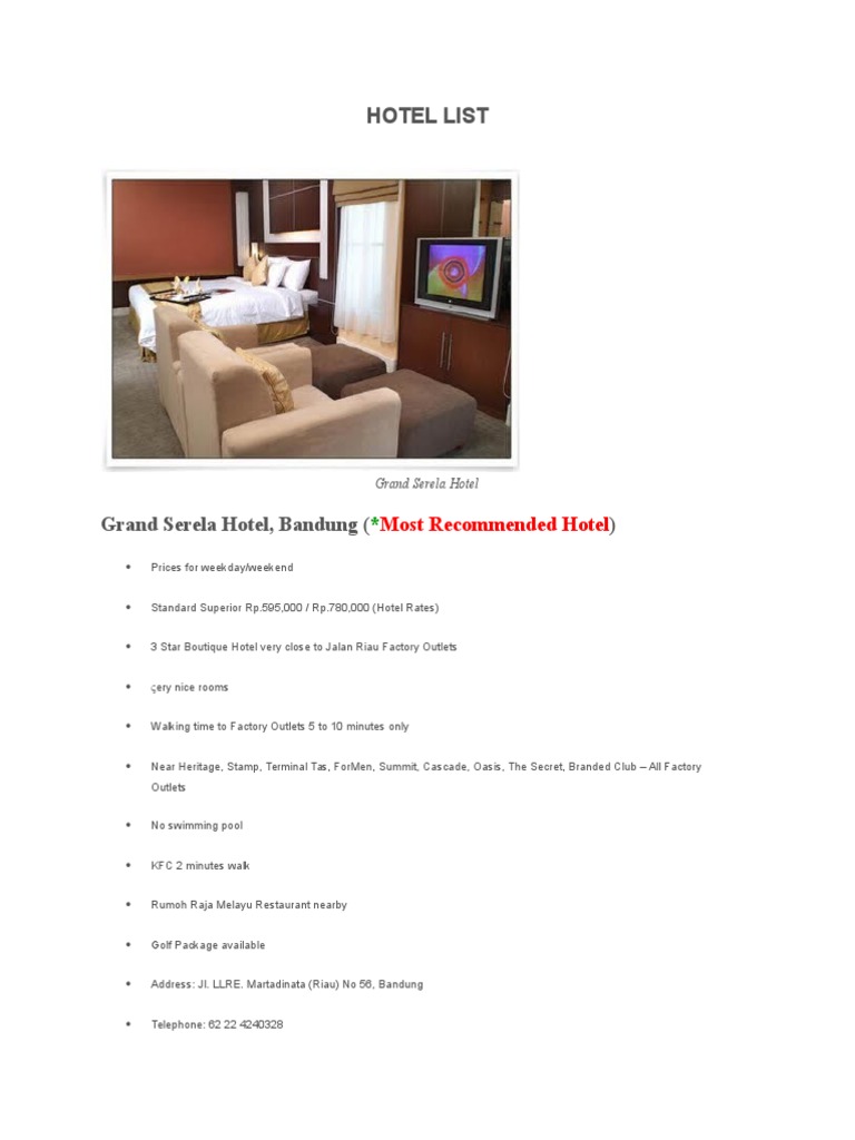 Hotel List | PDF | Hospitality Industry | Hotel