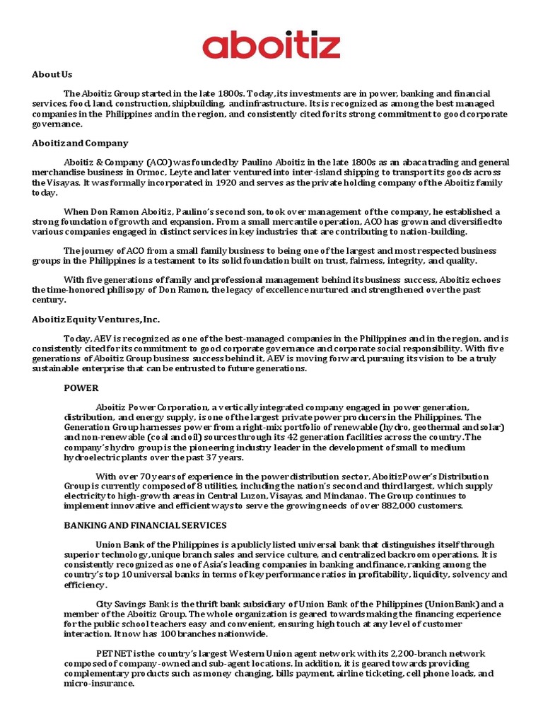 About Aboitiz | PDF | Corporate Social Responsibility | Sustainability