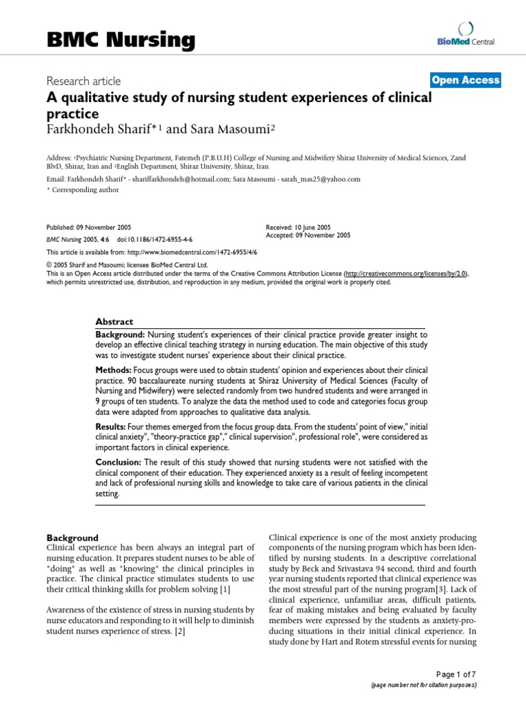 BMC Nursing: A Qualitative Study of Nursing Student Experiences of ...