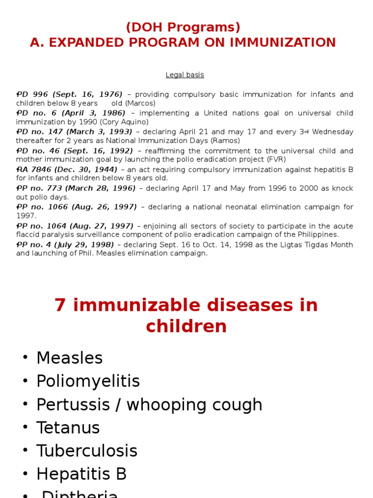 (DOH Programs) A. Expanded Program On Immunization: Legal Basis | PDF ...