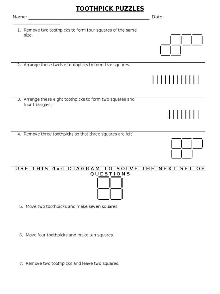 Toothpick Puzzle Challenges | PDF