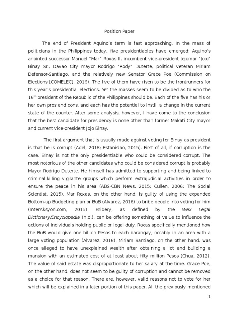 Position Paper | PDF | Benigno Aquino Iii | Rodrigo Duterte