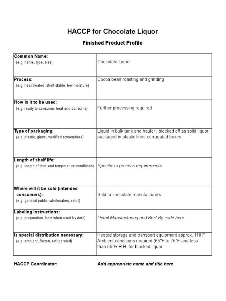 HACCP Plan for Chocolate Liquor | PDF | Cocoa Bean | Chocolate