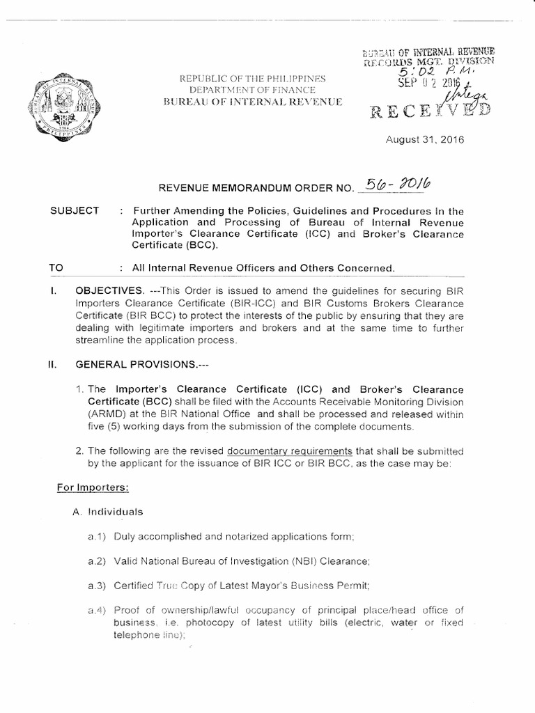 BIR Revenue Memorandum Order No. 56-2016 | Notary Public | Identity ...