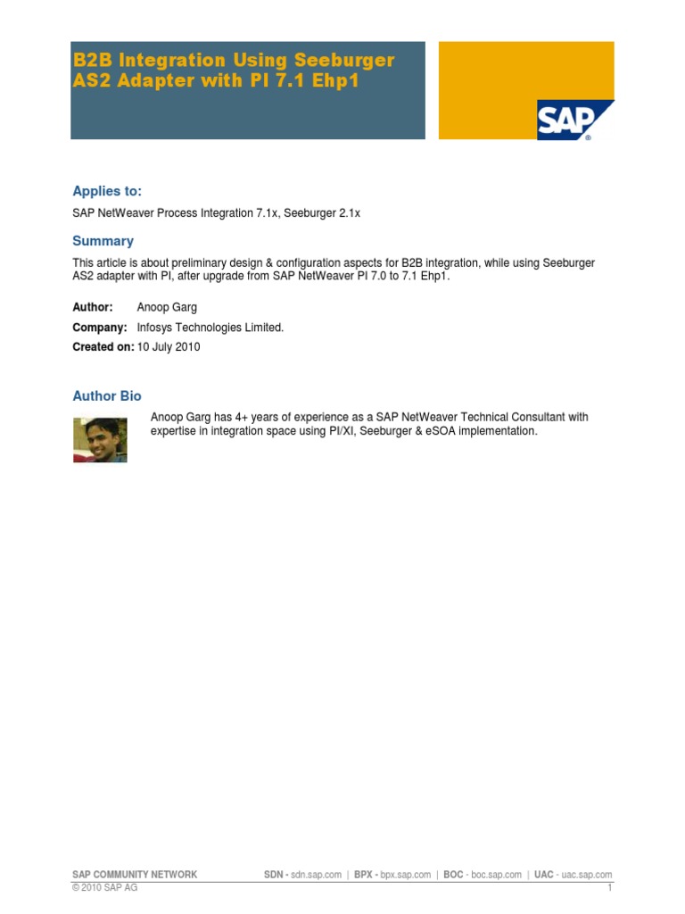 B2B Integration Using Seeburger AS2 Adapter With PI 7.1 Ehp1 PDF | PDF | Electronic Data ...