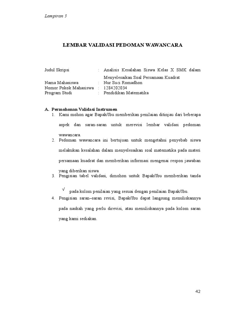 Lembar Validasi Pedoman Wawancara | PDF