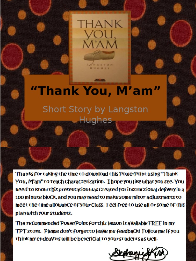"Thank You, M'am": Short Story by Langston Hughes | PDF | Plot (Narrative)
