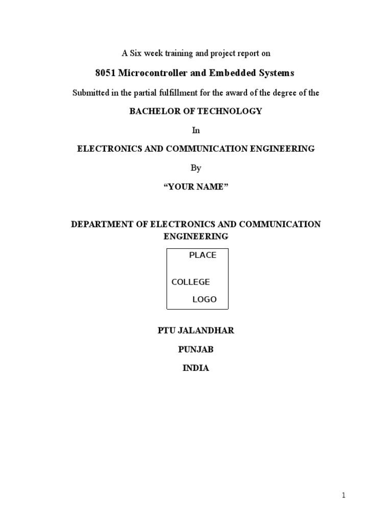 8051 Microcontroller and Embedded Systems: A Six Week Training and Project Report On | PDF ...