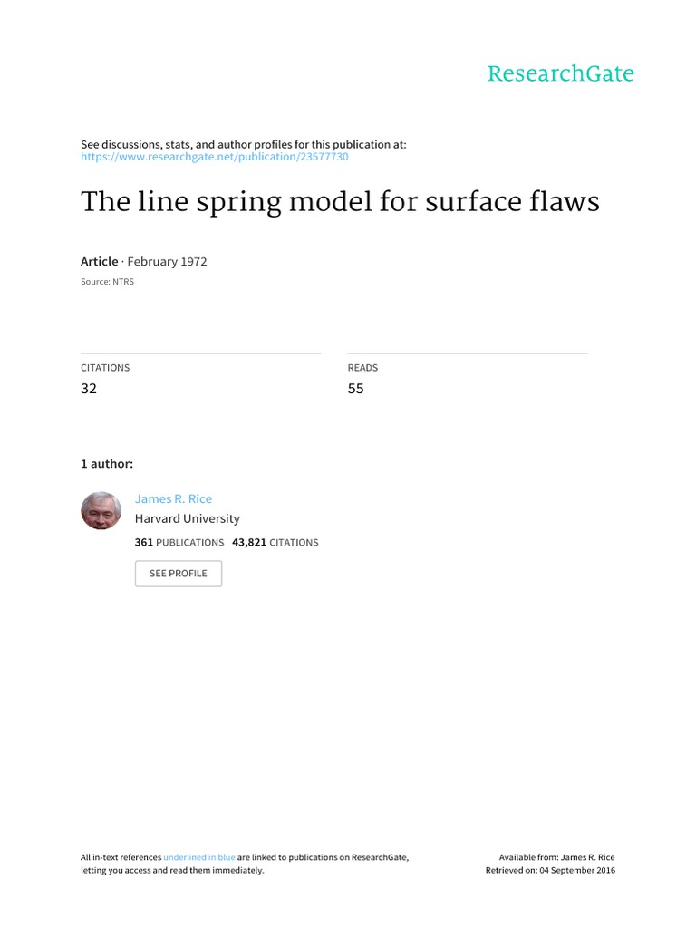 The Line Spring Model For Surface Flaws | PDF | Fracture Mechanics ...