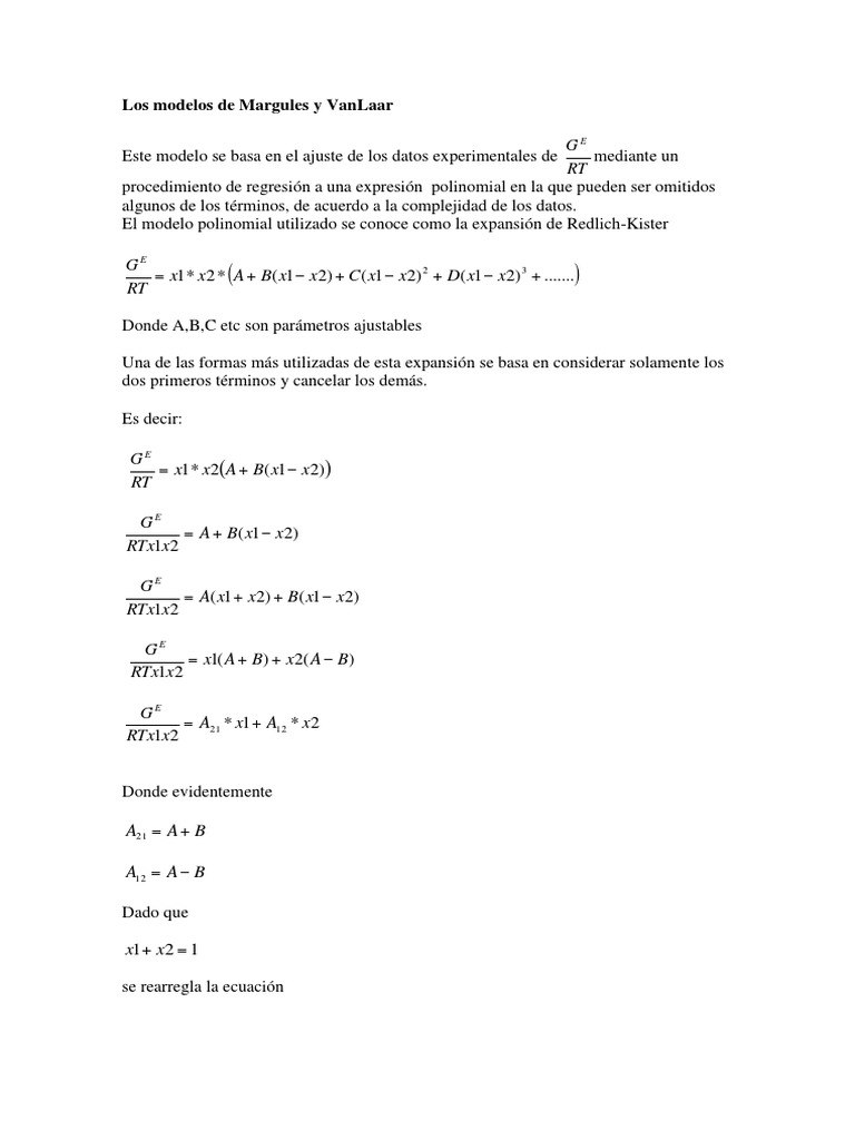 6.-Los Modelos de Margules y VanLaar | PDF | Ecuaciones | Matemáticas ...