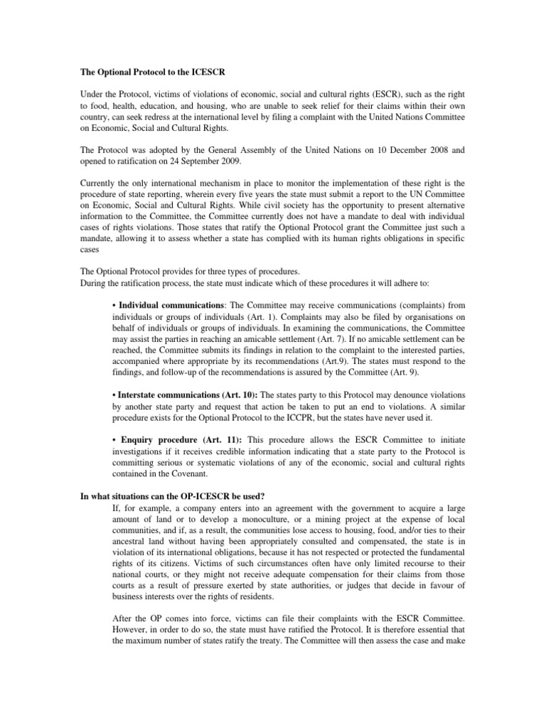 Understanding the OP-ICESCR Protocol | PDF | Treaty | Human Rights