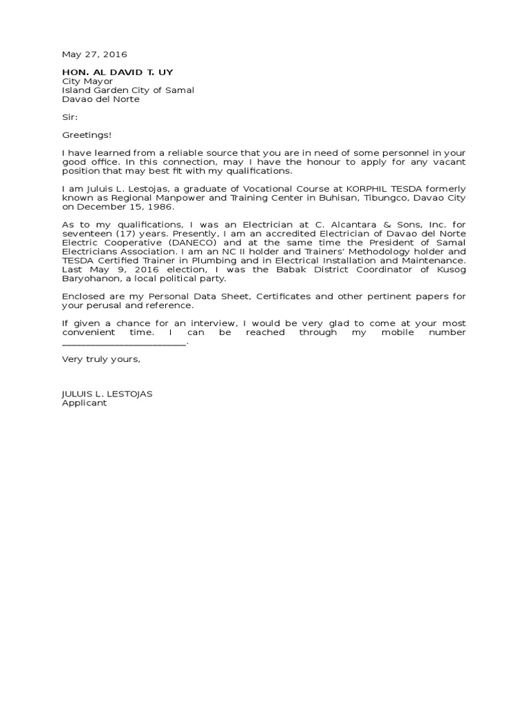 Application Letter | PDF