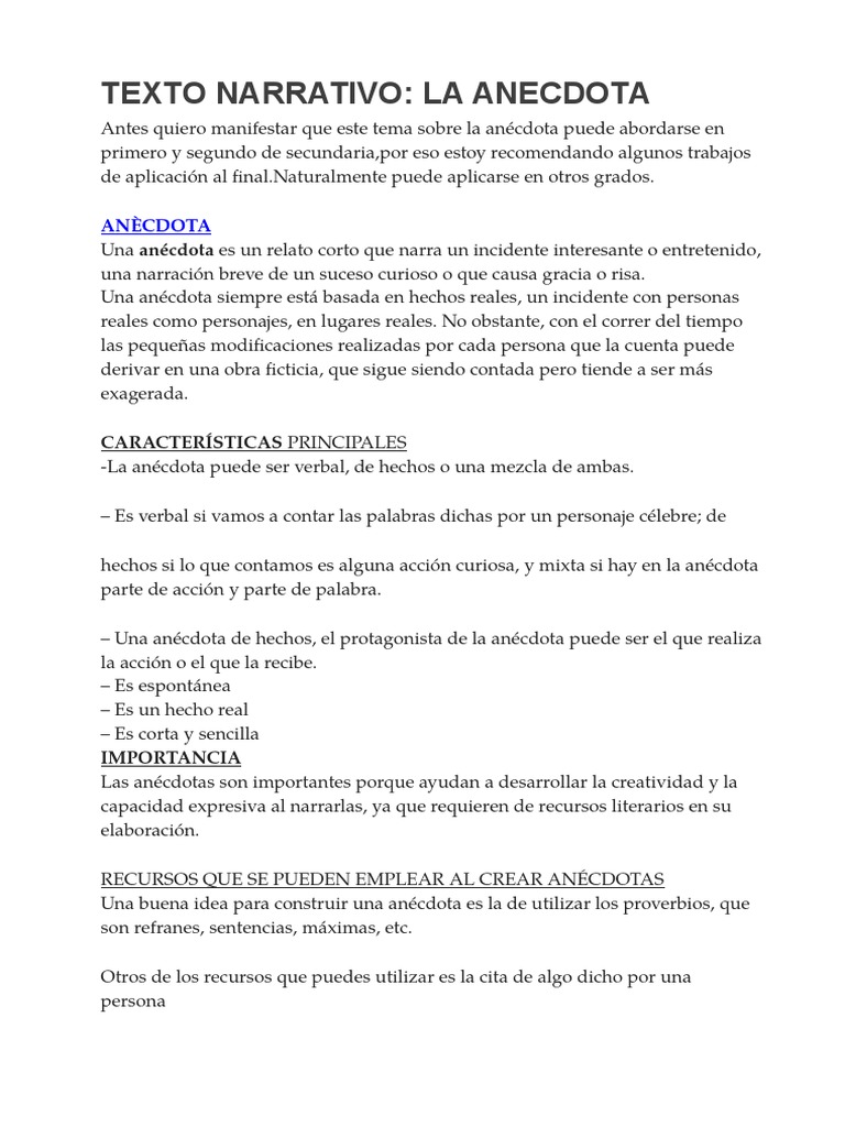 Texto Narrativo La Anecdota | PDF | La risa