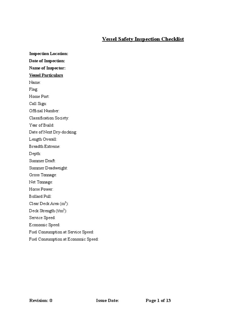 Blank Vessel Safety Inspection Report - NPO Function | PDF | Tonnage ...
