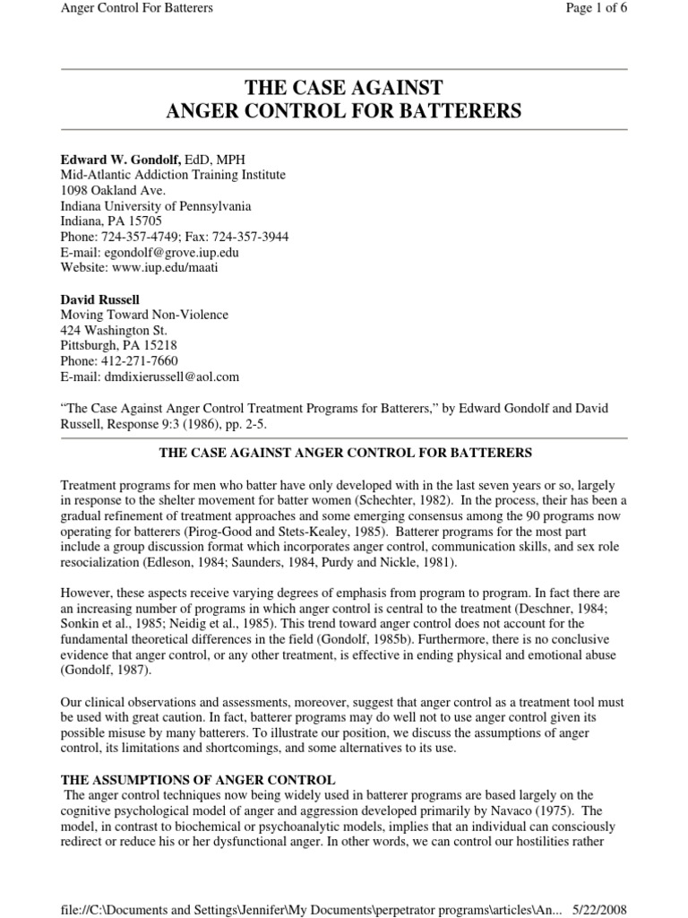Anger Management Vs Perpetrator Intervention Programs | PDF | Anger ...
