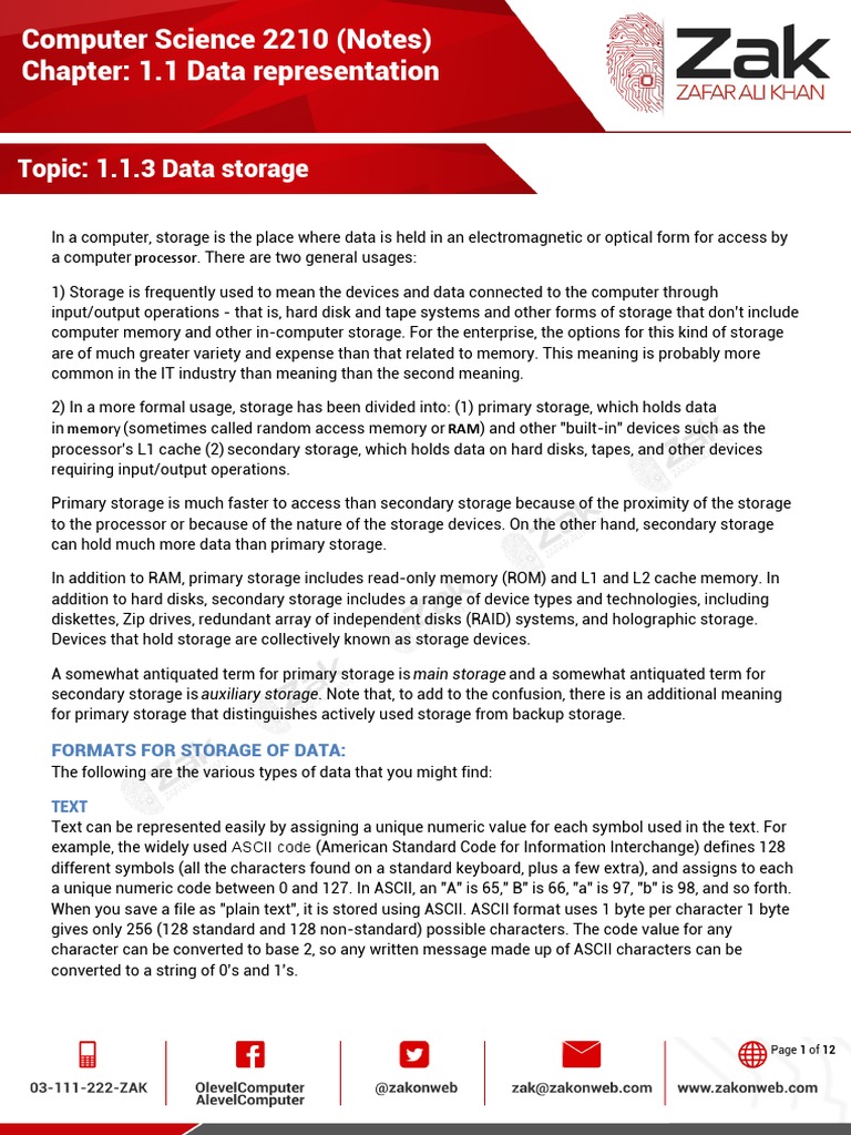 1.1.3 Data Storage | PDF | Data Compression | Computer Data Storage