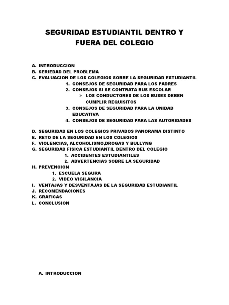 Seguridad Estudiantil Dentro y Fuera Del Colegio | PDF | Violencia ...