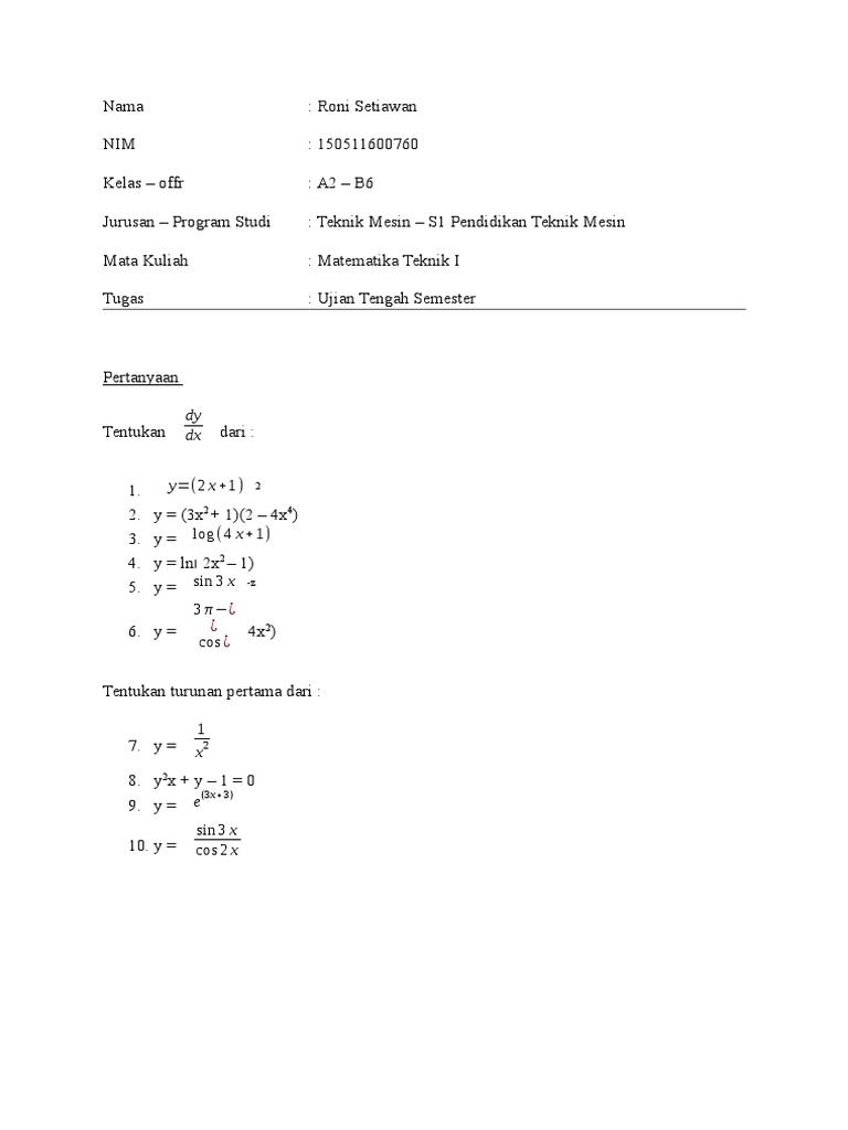 UTS Matematika Teknik | PDF