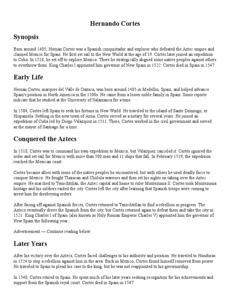 Hernando Cortes | PDF | Hernán Cortés | Spanish Colonization Of The ...