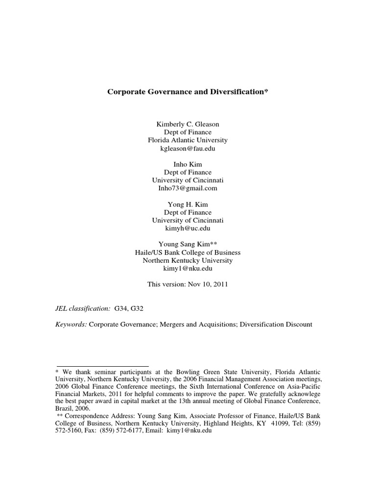 Kimberly C. Gleason | PDF | Mergers And Acquisitions | Corporate Governance