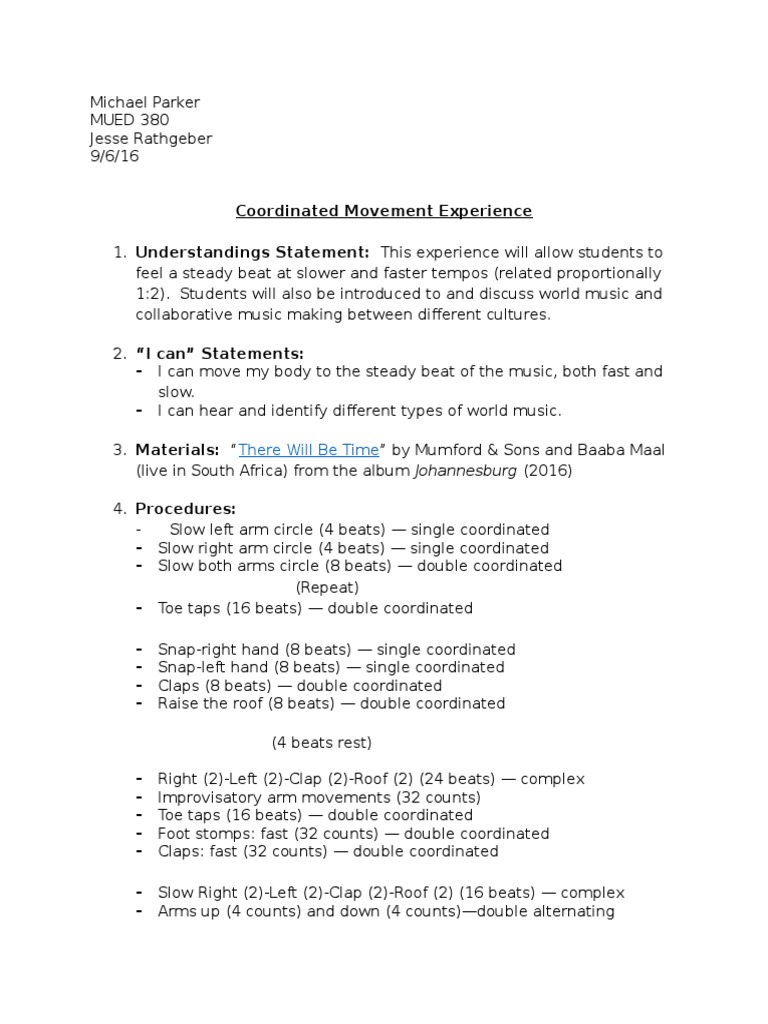 Coordinated Movement Experience | PDF