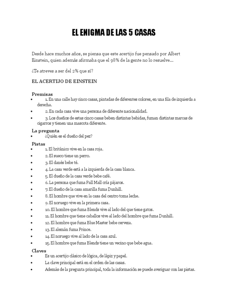 El Enigma de Las 5 Casas | PDF | Cocina, comidas y vino