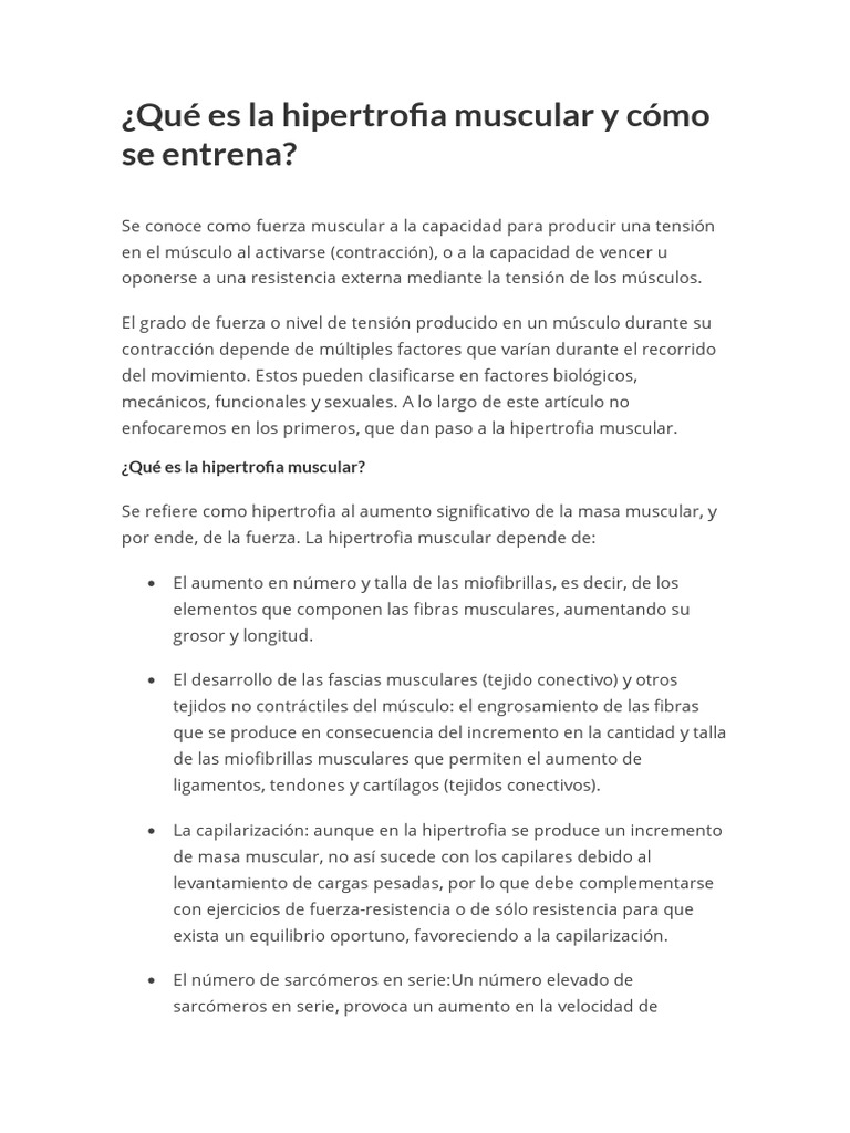 Hipertrofia muscular: definición y entrenamiento | PDF | Músculo ...