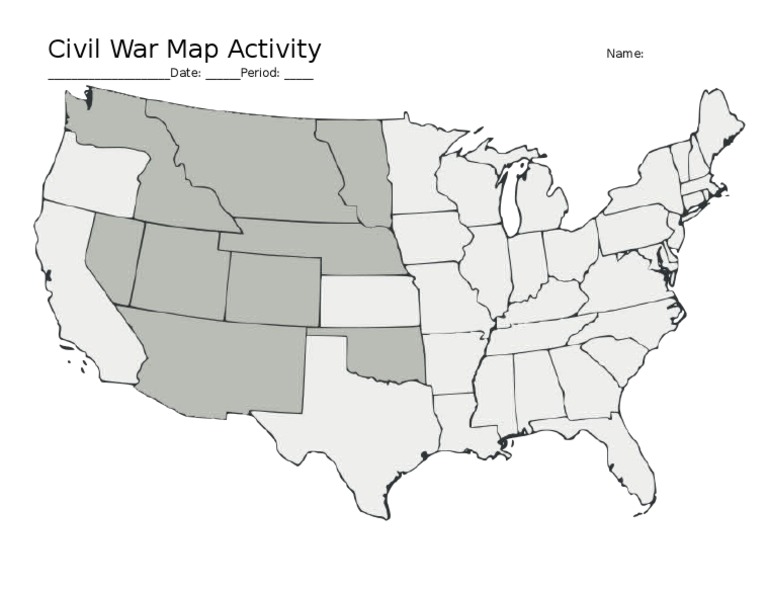 Civil War Map Activity: Name: - Date: - Period | PDF