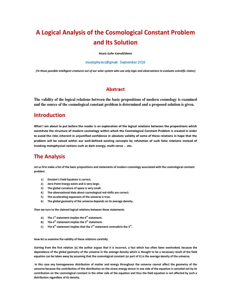 A Logical Analysis of The Cosmological Constant Problem | PDF ...