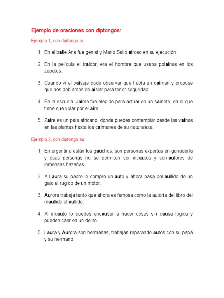 Ejemplo de Oraciones Con Diptongos Parte 4 | PDF | Entretenimiento ...