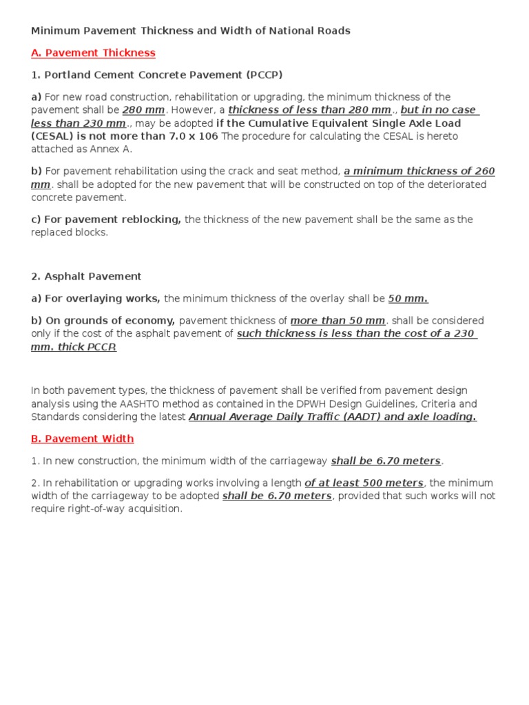 Minimum Thickness & Width for National Roads | PDF | Technology ...