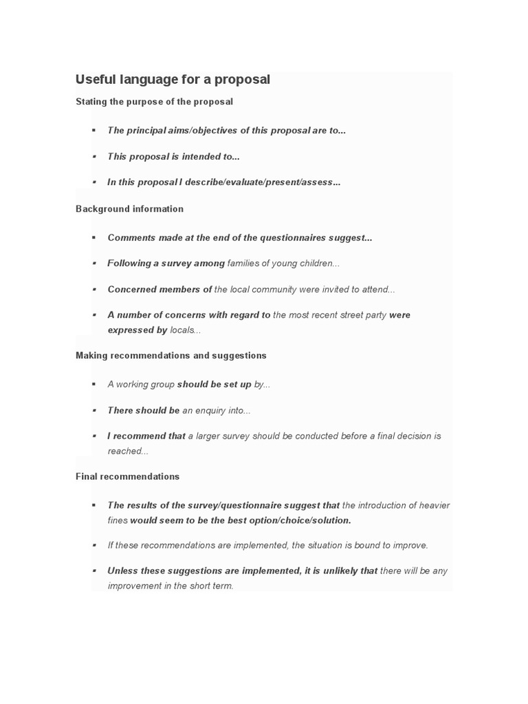 Proposal Language and Useful Phrases | PDF