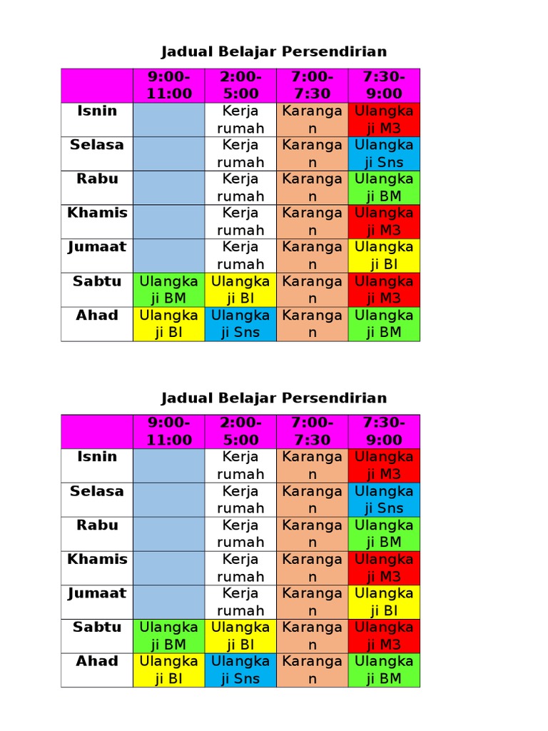 Jadual Belajar Persendirian | PDF