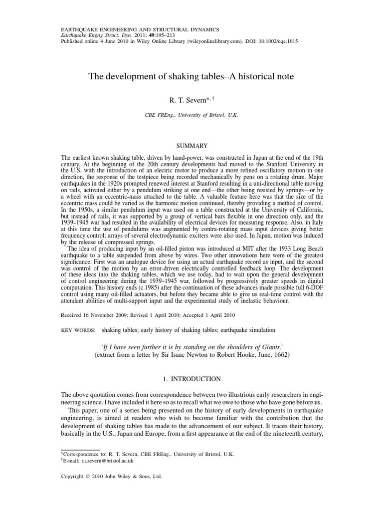 Development of Shaking Tables | PDF | Earthquake Engineering | Earthquakes