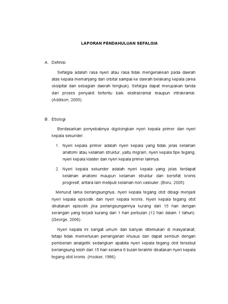 Laporan Pendahuluan Sefalgia | PDF