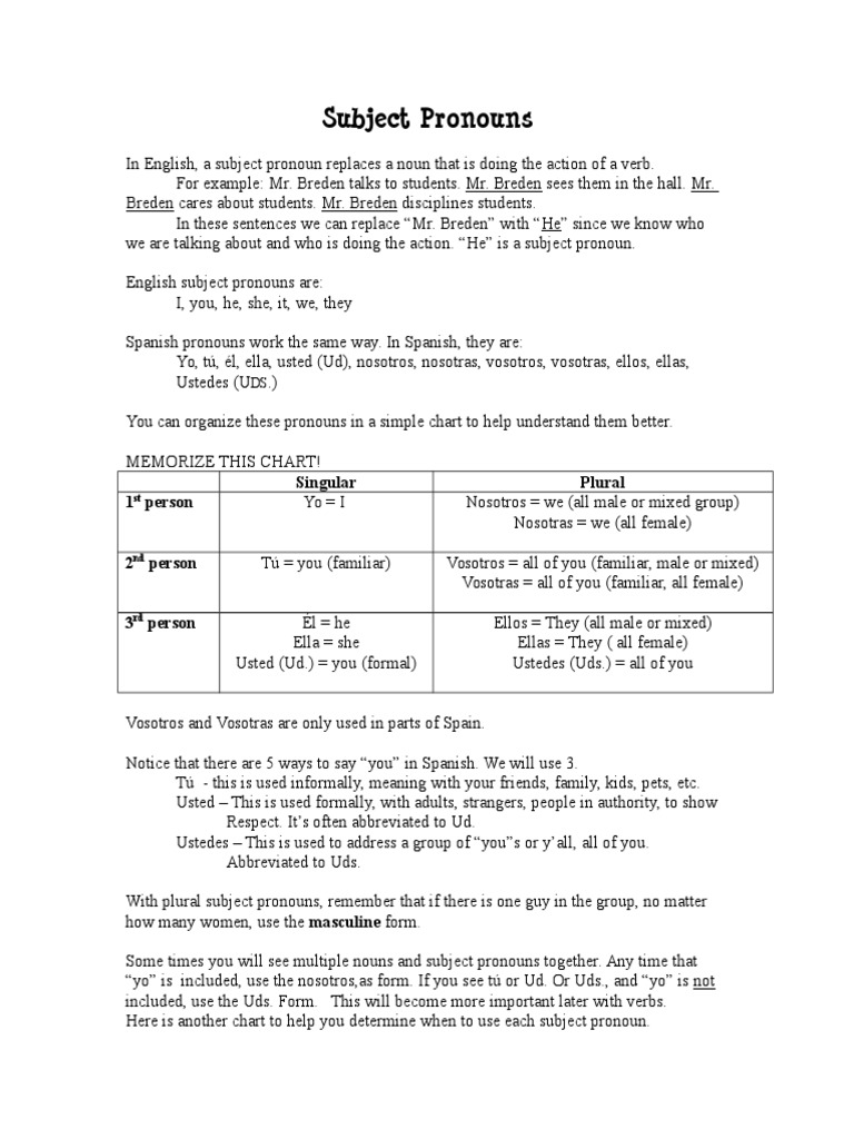 Subject Pronouns Notes | PDF | Semantics | Language Mechanics