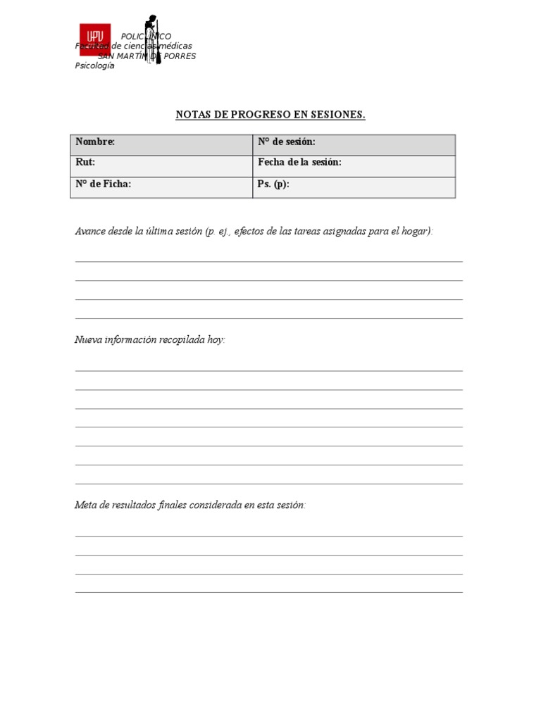 Notas de Progreso en Sesiones | PDF | Crecimiento personal y profesional | Relaciones personales ...